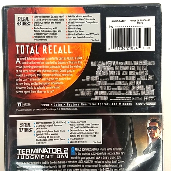 Media | Schwarzenegger Double Feature Total Recall Terminator 2 Dvd ...
